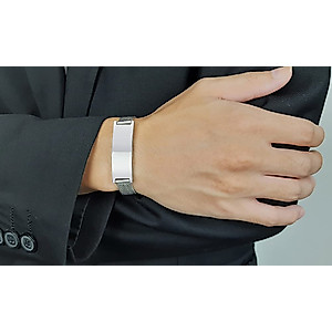 MEALGUET Personalized Stainless Steel Stylish Mesh Band Mesh Strap Women Bracelet Adjustable ID Bracelet Wristband for Men Women, Silver