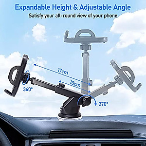 Huryfox Car Phone Holder Mobile Mount - Handsfree Driving Cellphone Stand, Smartphone Support on Dashboard, Windshield, Vent and More, Automobile Cradle Compatible with iPhone, Android Phone