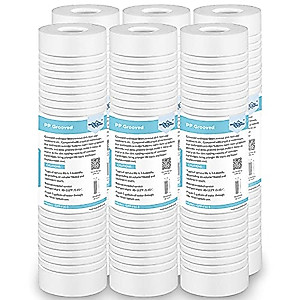 Grooved Sediment Water Filter Cartridge (6 Pack), Membrane Solutions 5 Micron Whole House Water Filter Universal Replacement 10"x2.5" for 10 inch RO Unit, Whole House Under-Sink Filtration System