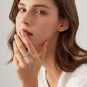 Ladylike Engagement Rings for Women 18K Plated Sterling Silver 1.5CT 7.5mm Six Prongs Round Cut Solitaire Moissanite Diamond Promise Rings D Color VVS1 Clarity Wedding Engagement And Anniversary,