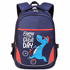 BLUEFAIRY Dinosaure Backpack for Boys Kids Elementary School Bags Primary Dino Bookbags Lightweight Waterproof Sturdy Durable Gift Polyester 17 Inch Age 5-10 (DINOSAUR-BLUE)