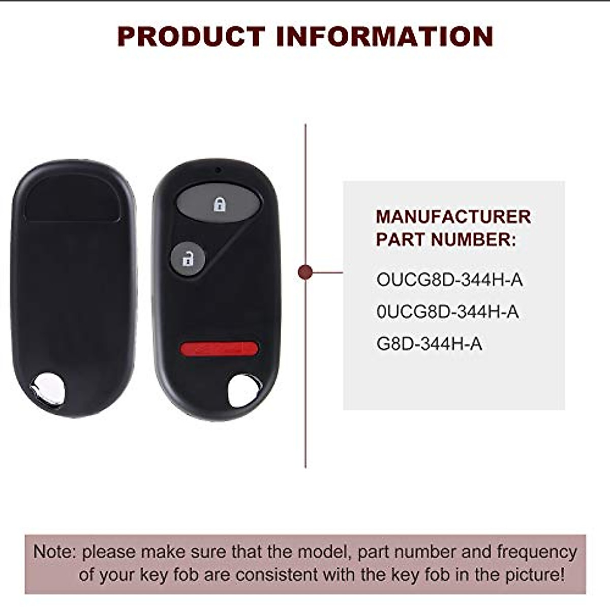 ANGLEWIDE Car Key Fob Keyless Entry Remote Replacement for 02-10 for Civic for CR-V for Element (FCC 0UCG8D-344H-A) 3 Buttons 1pad