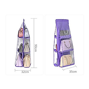 Double-Sided Six-Layer Hanging Storage Bag, High Capacity Transparent Collapsible Non-Woven Hanging Handbag Storage Hanging Bag, Hanging Closet Storage Bag (Purple)