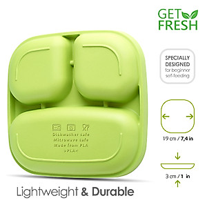 GET FRESH PLA Kids Divided Plates Set – 2-pack Melamine-Free Sectioned Plates for Kids and Toddlers – Stackable BPA-free Childrens Dinnerware Divider Plates – Reusable 3 Compartment Kids Plates