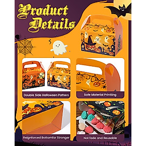 Liobelon 24 Pieces Halloween Treat Boxes Trick or Treat Bags Halloween Goodie Bags Halloween Cookies Goodie Boxes With Handles Ghost Gift Boxes Halloween Party Supplies for Sweets, Toys, Pastry, Gifts