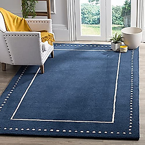SAFAVIEH Bella Collection Area Rug - 8' x 10', Navy Blue & Ivory, Handmade Dotted Border Wool, Ideal for High Traffic Areas in Living Room, Bedroom (BEL151G)