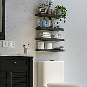 Boswillon 4 Sets Black Floating Shelves with Invisible Brackets,Modern Shelf for Bedroom,Bathroom, Kitchen Wall Decor – Black