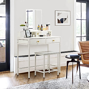 LAVIEVERT Vanity Set with Detachable Mirror, Makeup Vanity Dressing Table for Bedroom, Dresser Desk Writing Desk with Stool, 2 Drawers & Storage Shelves for Women Girls - White