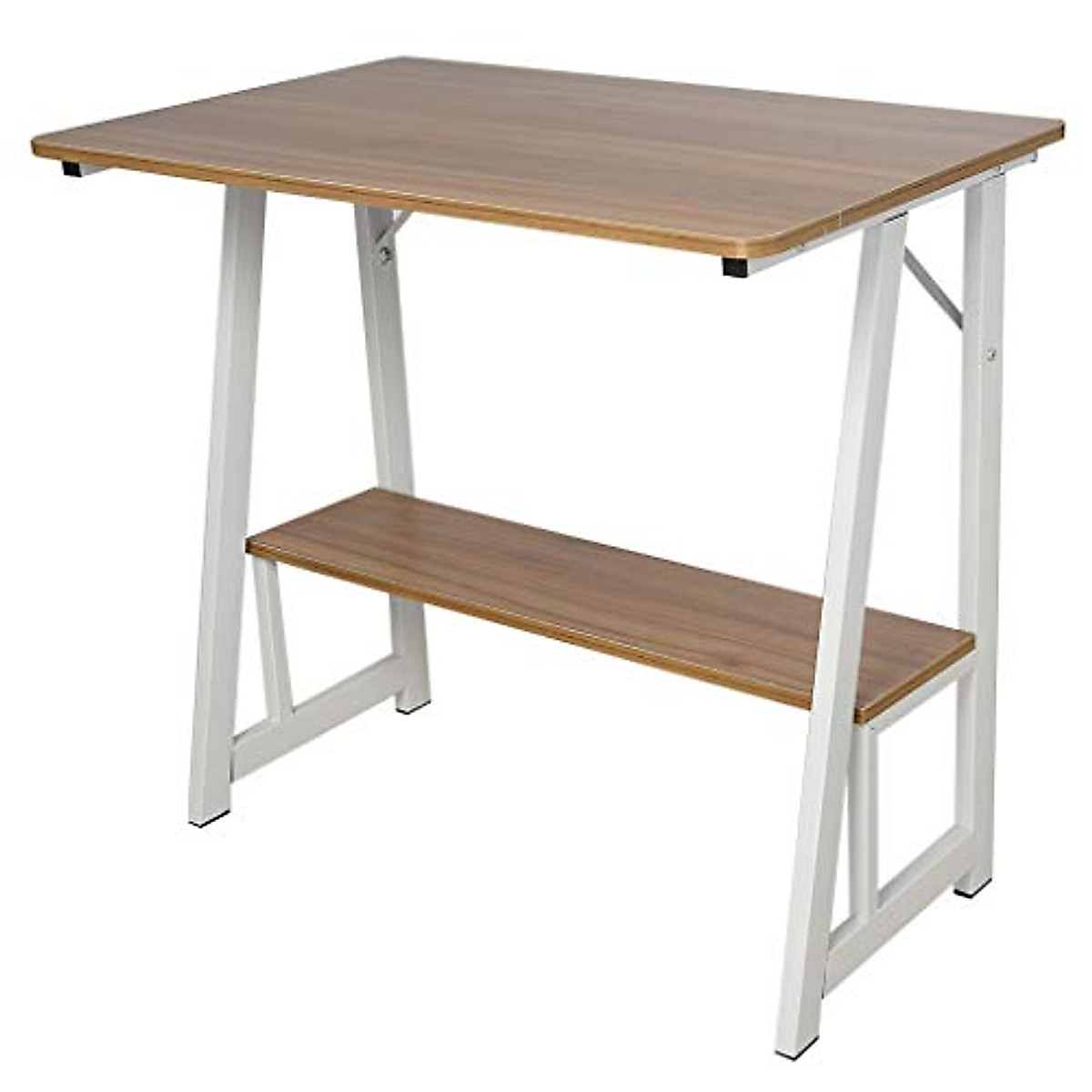 Desktop Computer Desk with Storage Rack, Home Office Study Writing Table Computer Gaming Table Bedroom Laptop Study Table, Student Workstation Study Reading Writing Desk PC Laptop Table (Brown)