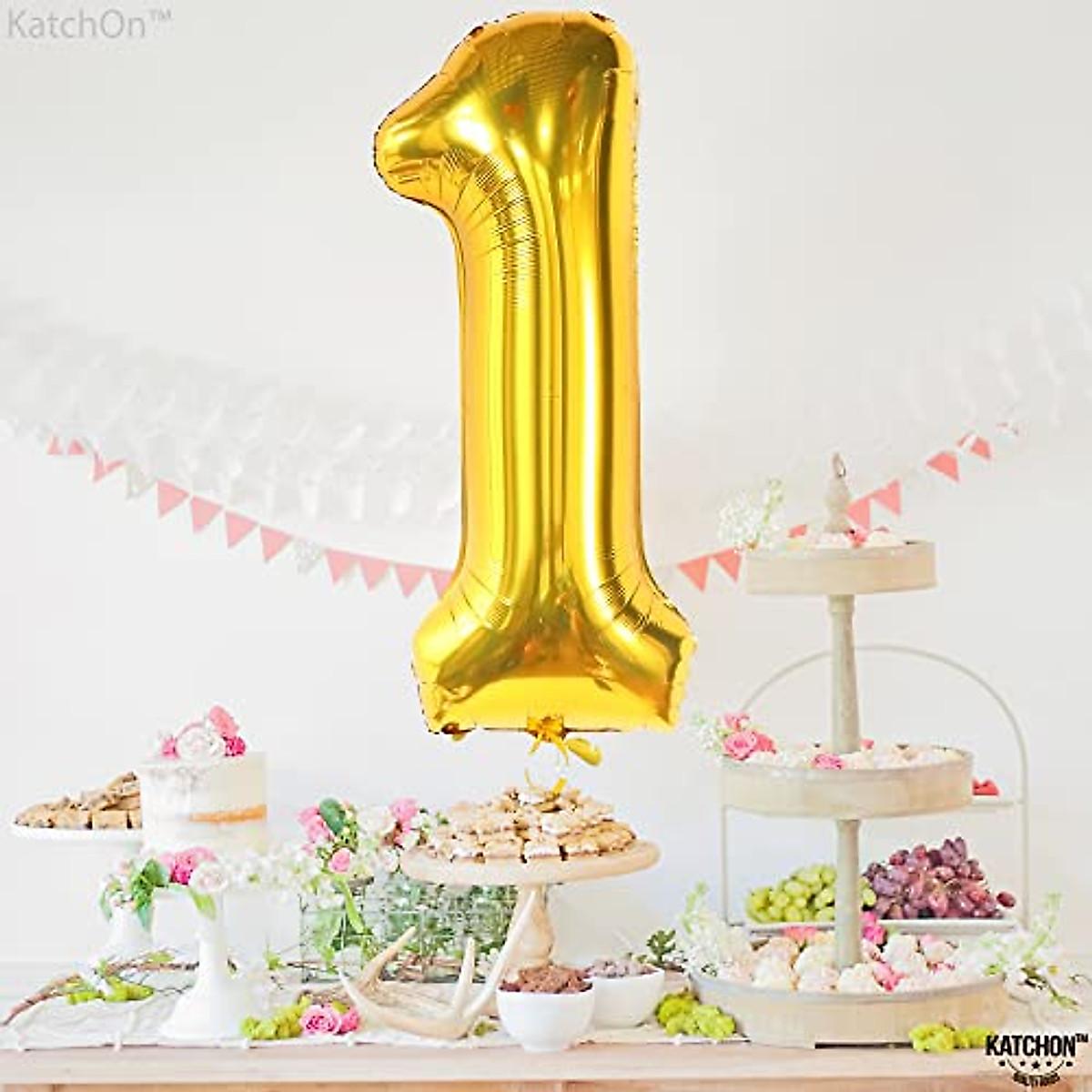 KatchOn, Gold One Balloon for First Birthday - 40 Inch | 1 Balloon for 1st Birthday | Number 1 Balloon for 1st Birthday Decorations for Boys | First Birthday Balloons, Wild One Balloons Decorations