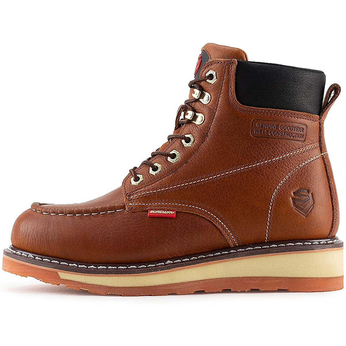 SUREWAY 6” Mens Heavy Duty Steel/Composite/Soft Toe Work Boots for Men,Goodyear Welt,Extremely Comfortable Durable Proved,Superior Oil/Slip Resistant,Thicker Leather,Wedge Sole,Moc Toe Work