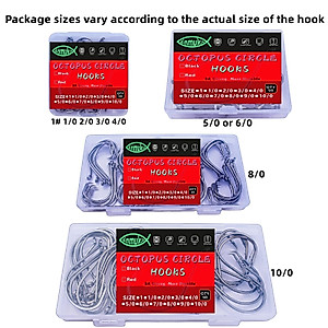Circle Hooks Fishing Hooks 2X Strong Octopus Offset Fish Catfish Bulk Fishing Gear Equipment Hooks Set Saltwater Freshwater 50PCS(10/0 50/Pack)
