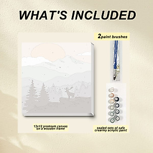 Paint by Number for Adults 12 * 12inch Landscape Elk Paint Numbers Kit with Frame Paint by Number for Adults Beginner Acrylic Paint Kits for Adults Home Wall Decor Desktop Decoration