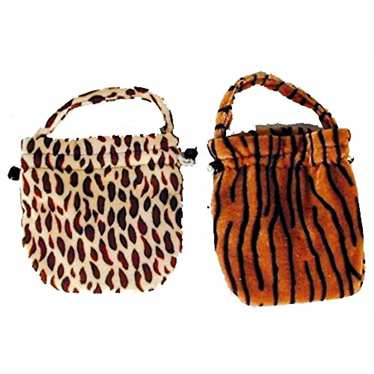 4 ASSORTED STYLES Plush Animal Skin Print Draw String Purse - Leopard / Tiger