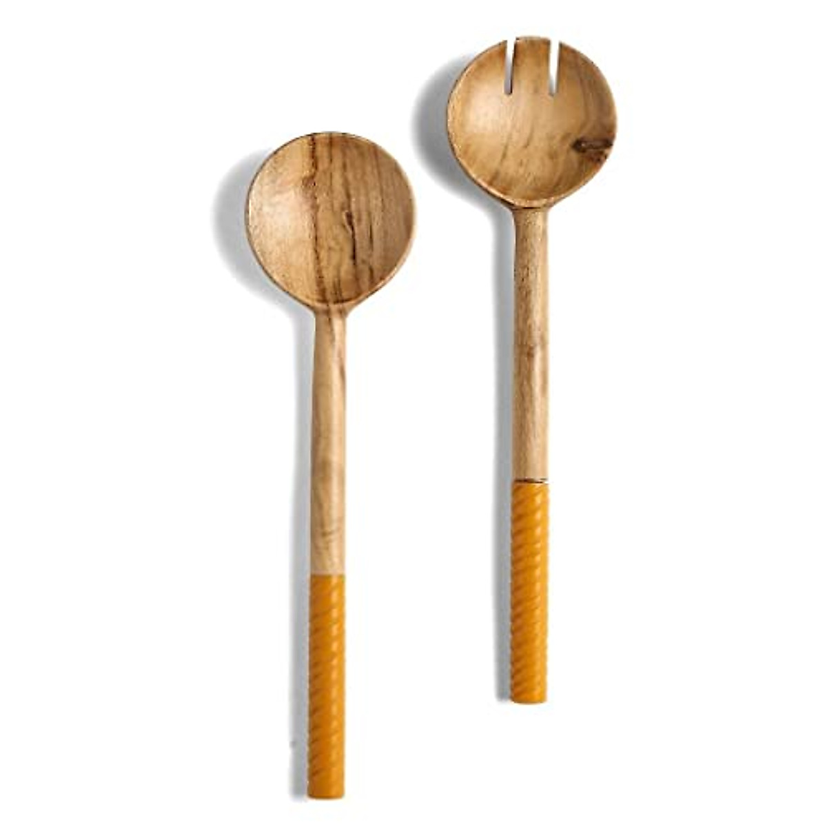 YoTreasure Tiramisu Resin & Wood Orange Salad Server Set | Wooden Utensils for Serving Salad, Spoon and Fork Set