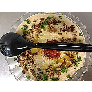 18 Pack Large Black Mixing Heavy Duty Disposable Plastic Serving Spoons Utensils Set - 10" Big Heavy Weight Reusable Cooking Plasticware for Party Buffet Catering Hard Silverware for Salads Sauses