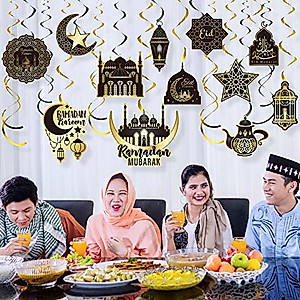 30 Pieces Ramadan Hanging Swirl Decorations, Eid Mubarak Ramadan Ceiling Decorations for Home, Foil Hanging Swirl Streams Eid Kareem Theme Decorations for Muslim Ramadan Party Supplies
