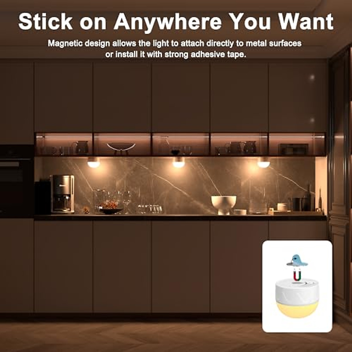 2Pack Rechargeable Light Bulbs with Remote E26/E12 Battery Operated Light Bulb 2200mAh, 3 Color Temperatures/Timer/Dimmer/Color Changing Puck Lights with Remote, Cordless Light Bulb for Non-Hardwired