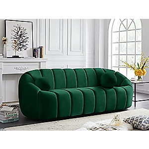 Meridian Furniture Elijah Collection Velvet Upholstered Sofa with Deep Channel Tufting, Green