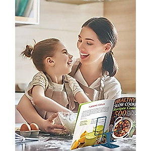 MSDADA Metal Book Stand for Desk, Adjustable Reading Rest Book Holder, Portable Cookbook Documents Holder, Sturdy Typing Stand for Recipes Textbooks Tablet Music Books with Page Clips (Navy Blue)