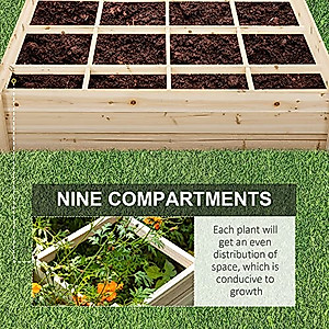 Outsunny 4ft x 4ft Raised Garden Bed, Wooden Planter Box with Segmented Growing Grid for Plants & Herbs, Natural Wood