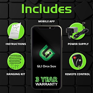 GLI Led Open Sign for Business – Stand Out with 64 Super-Bright Color Combos to Match Your Brand, Programmable App – Neon Flash, or Scroll – 15 x 32 inch