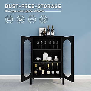 LINGZOE Black Storage Cabinet with Steel Frame and 2 Glass Door, Home Locker Sideboard Cabinet Organizer for Books, Magazines, DVDs Storage Shelf