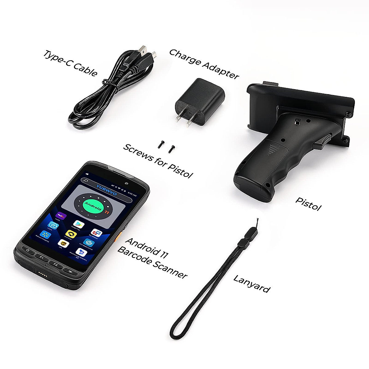 Android 11 9000mAh Barcode Scanner with Pistol Grip IP65 Rugged PDA Handheld with Zebra SE4710 Scanner, NFC 3G 4G Bluetooth GPS Wi-Fi QR 1D 2D Barcode Scanner, Removable Battery