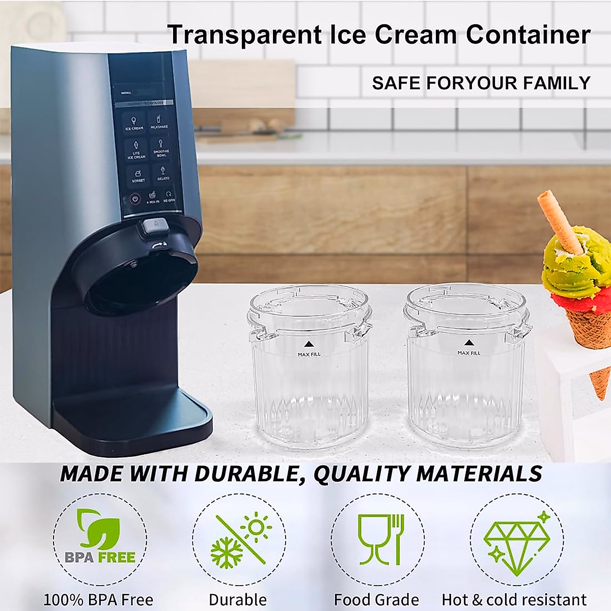 Kaluly for Ninja CREAMi Breeze NC100 NC101 NC200 NC201 Series Pint Containers and Lids 4 Pack, 16oz Pints Cups Replacement for ninja Creamy Ice Cream Maker