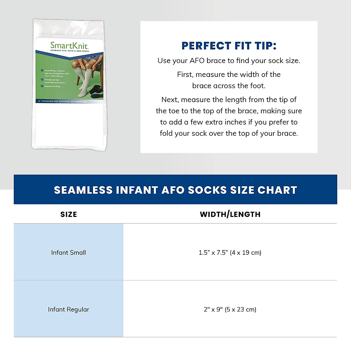 SmartKnit AFO Baby Socks - Infant Seamless AFO Interface and Sensitivity Socks (White, X-Small)