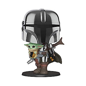 Funko Pop! Star Wars: The Mandalorian - 10 Inch Chrome Mandalorian with The Child Vinyl Action Figure