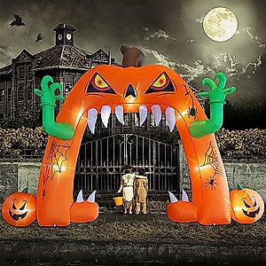 Juegoal Halloween Decorations 13 FT(L) x 10 FT(H) Inflatable Lighted Pumpkin Archway, Giant Jack-O-Lantern Lawn Arch with Build-in LED, Animated Halloween Yard Prop, Outdoor Holiday Blow up Decor