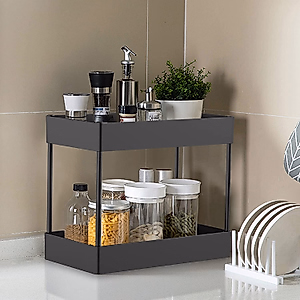 AntDesign Under Sink Organizer Kitchen Cabinet Storage, 2 Tiers Under Cabinet Bathroom Under Sink Shelf Basket Multi-purpose and Large Capacity with Hooks (White)