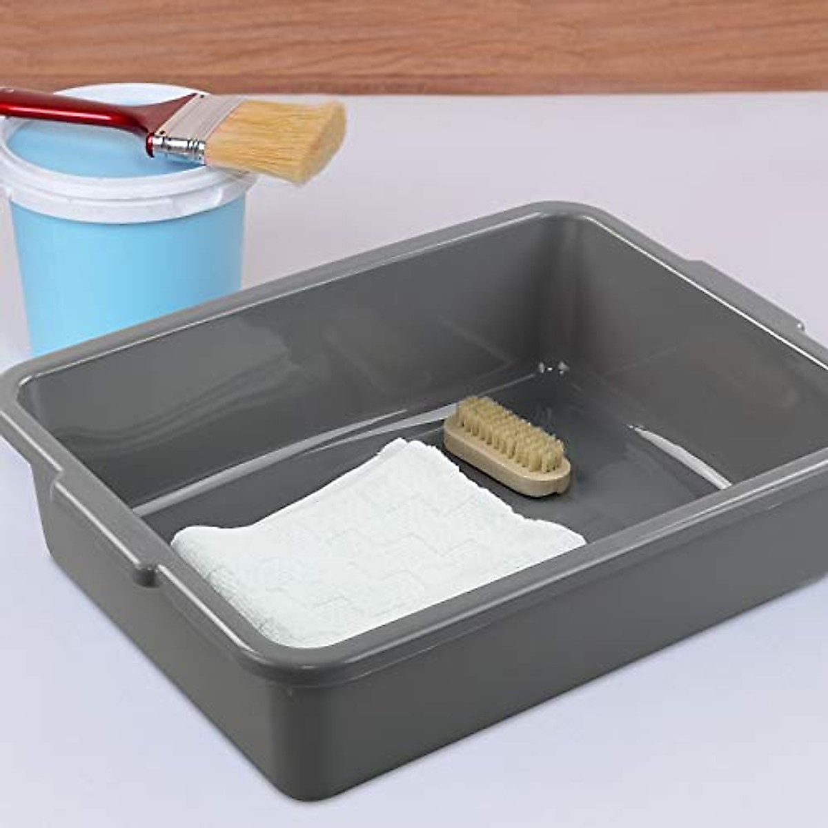 Kiddream Set of 4 Commercial Bus Box Tote, 13 Liter Large Plastic Bus Tub (Gray)