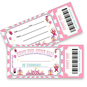LyoGao 20 Pack Carnival Birthday Party Ticket Invitations With Envelopes Pink Carnival Circus Birthday Party Invitations Fill in Invites (Ticket Style)