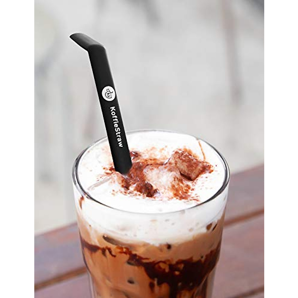 KoffieStraw Reusable Straws | 2-Pack Straws with Stainless Steel Cleaning Brushes | Long Lasting & BPA-Free Standard Size Straws for Coffee, Tea, Milk, Cold and Hot Drink | Black - 8", 10"