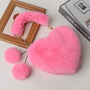 Soft Warm Faux Fur Handbag Fuzzy Crossbody Bag Heart Shape Soft Plush Purse for Winter Women Wallets (Pink)