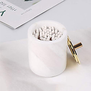StonePlus Natural Marble Cosmetics Cotton Swab Ball Holder, Seasoning Box, Ring Storage Box with Lid (Gold White)