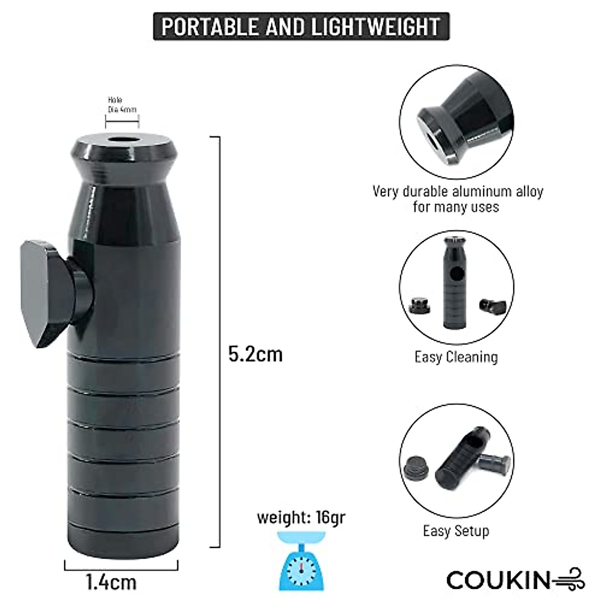 COUKIN Bullet Kit of 3 Pieces, Portable Powder Spice Dispenser Bottle to Carry On Everywhere, Modern Desing with Easier and More Precise Use, 3 Pack (Blue, Silver and Black)