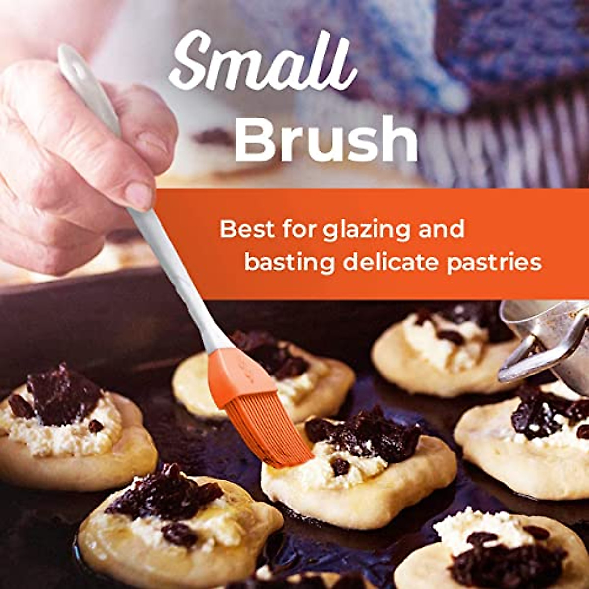 M KITCHEN WORLD Silicone Pastry Brush for Cooking 2 Pieces - Rubber Basting Brush with Grid, Kitchen Brushes Utensils for Food Sauce Butter Oil BBQ Spreading - Orange