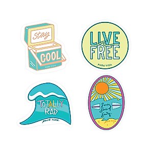 Pura Vida Surfer Girl Sticker Pack - Exclusive Colorful Design, Adhesive Accessories - 4 Pieces
