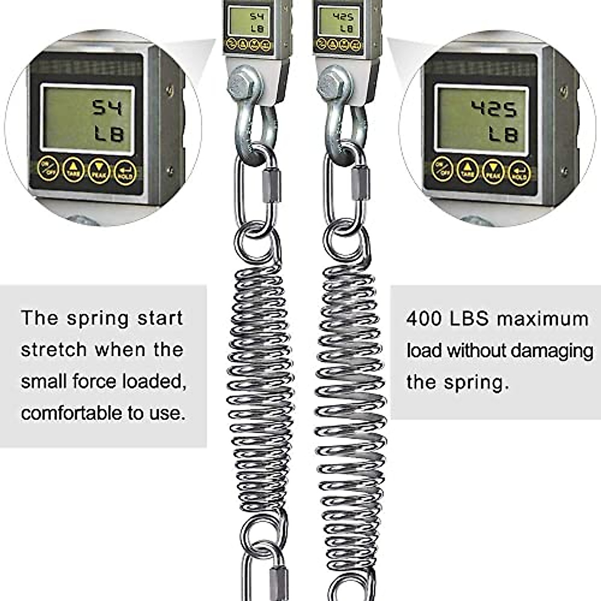 Heavy Duty Swing Spring for Hammock Chair, Porch Swing, Hammock Stands, Heavy Bag Mount, Innovative Conical Shape & Double Closed Ring Design Up to 400lbs, w/Locking Carabiners SELEWARE