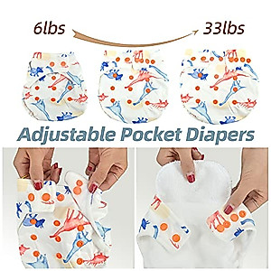 Baby Cloth Diapers One Size Adjustable Washable Reusable Pocket Diapers for Baby Girls and Boys 5 Packs +5 Microfiber Inserts