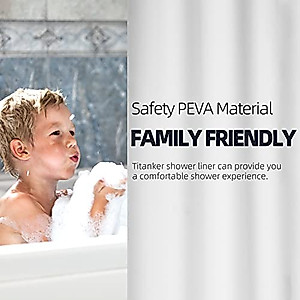 Titanker White Shower Curtain Liner 72 x 72 Plastic Shower Liner Washable Inside Shower Curtain Liner PEVA Shower Curtains for Bathroom with Magnets and Rustproof Metal Grommet Holes