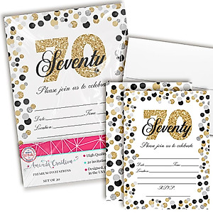Confetti Polka Dot 70th Birthday Party Invitations, 20 5x7 Fill In Cards with Twenty White Envelopes by AmandaCreation