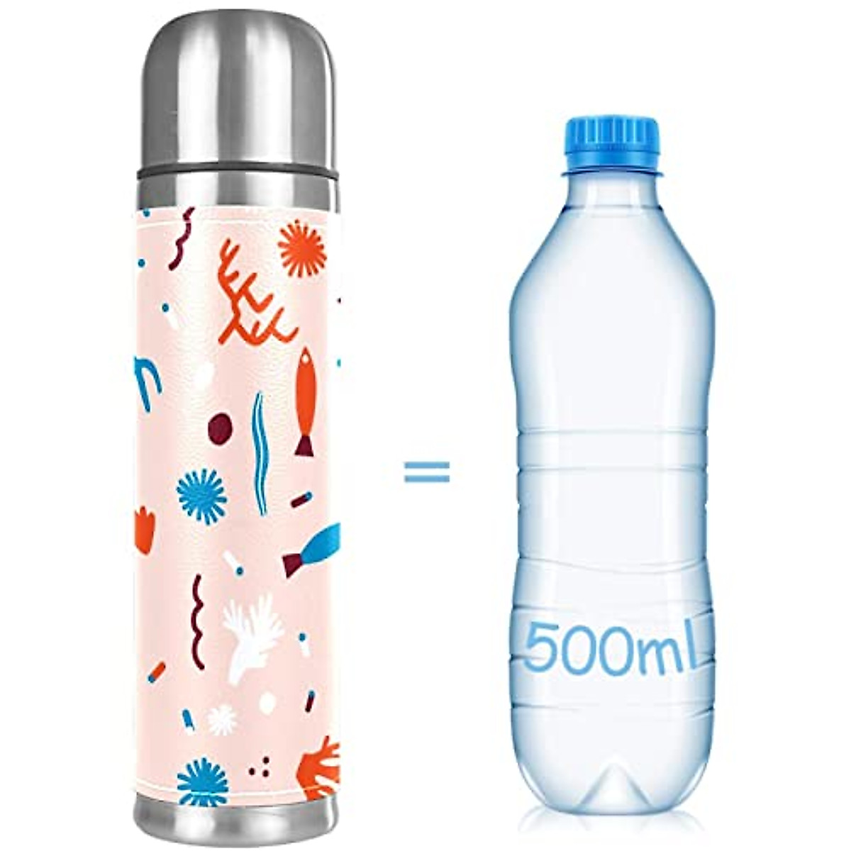 Cute Fish Coral Vacuum Insulated Stainless Steel Water Bottle, Double Walled Travel Thermos Coffee Mug 17 OZ for School Office