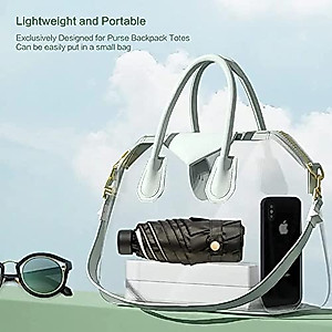 Mini Travel Sun Umbrella with Case, Small Compact UV Protection Umbrella for Sun and Rain, Lightweight Windproof Umbrella for Women Men Kids (Rice White)