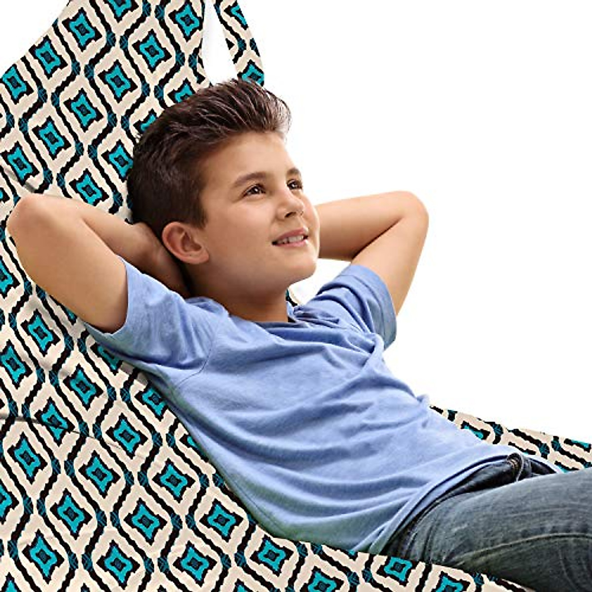Ambesonne Tribal Lounger Chair Bag, Funky Traditional Culture Motif with Hand Drawn Geometric Vivid Shapes, High Capacity Storage with Handle Container, Lounger Size, Sky Blue and Pale Peach