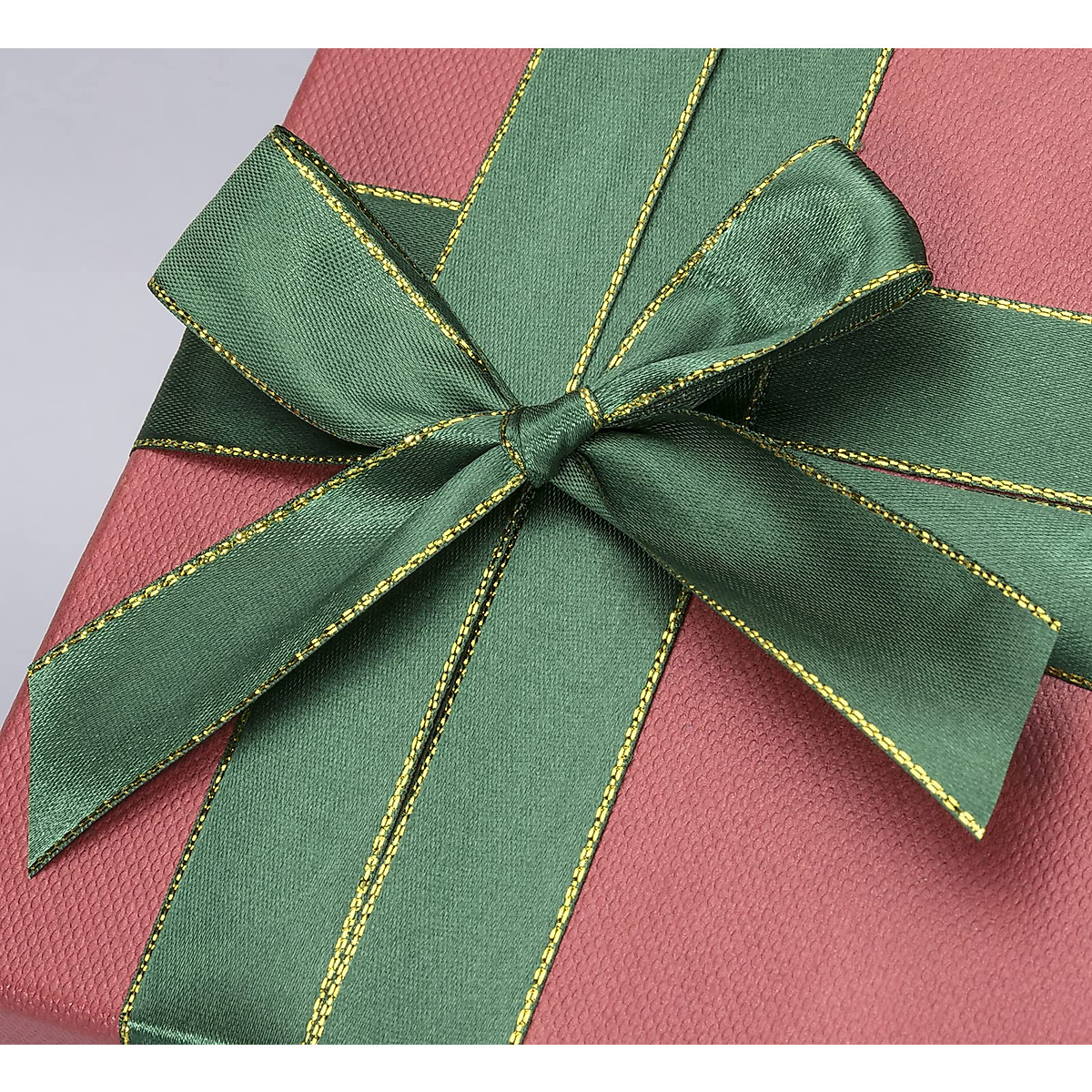 YASEO 25 Yards 1 Inch Dark Green Satin Ribbon with Gold Edges, Gold Border Fabric Ribbons for Gift Wrapping and Crafts