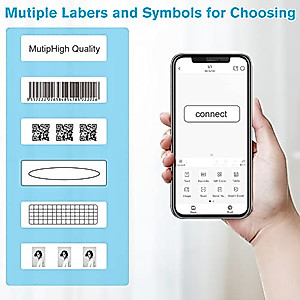 Label Maker, D110 Portable Wireless Connection Bluetooth Mini Label Printer with Tape, Multiple Templates Available for Phone Pad Office Home USB Rechargeable, White